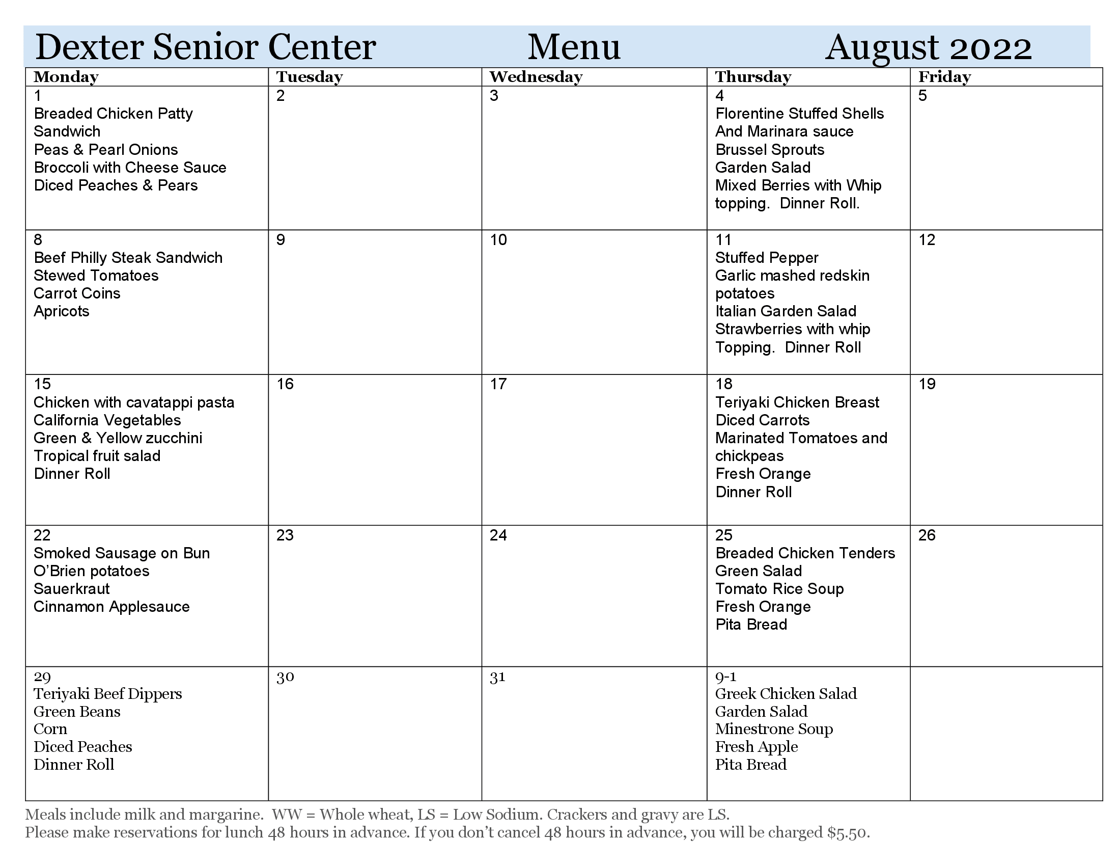 Meals - Dexter Senior Center